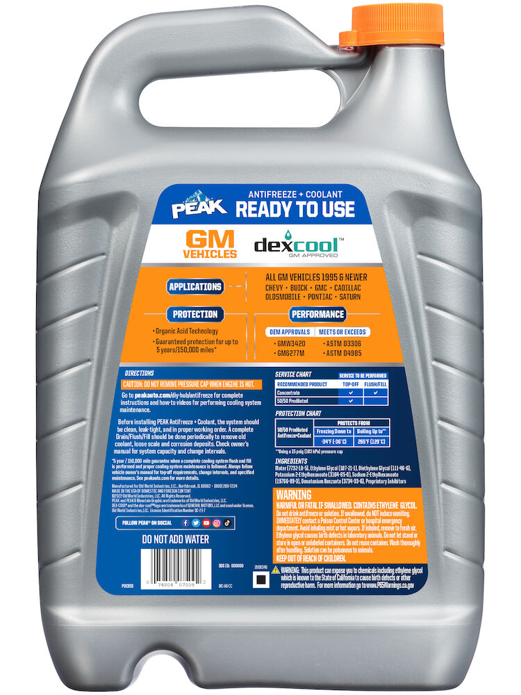 PEAK® DEX-COOL® 50/50 Prediluted Antifreeze + Coolant