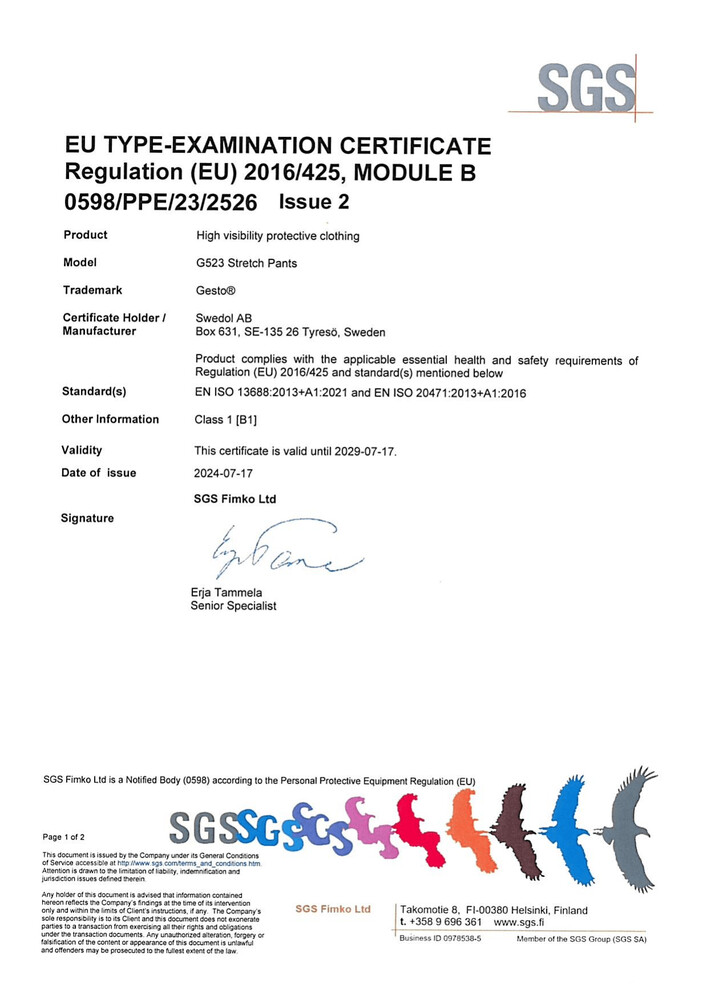 G523 EXPLORE SERVICEBYXA STRETCHPANEL KLASS 1 SVART/GUL - köp hos Swedol