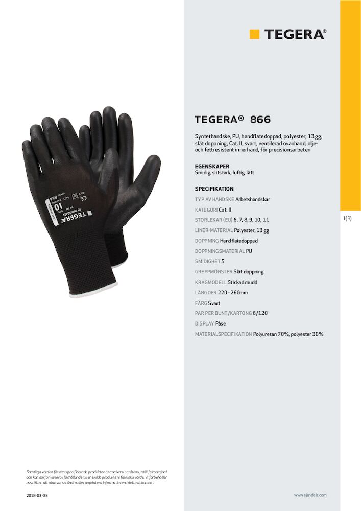 TEGERA TEGERA 866 (6 par/frp) - köp hos Swedol