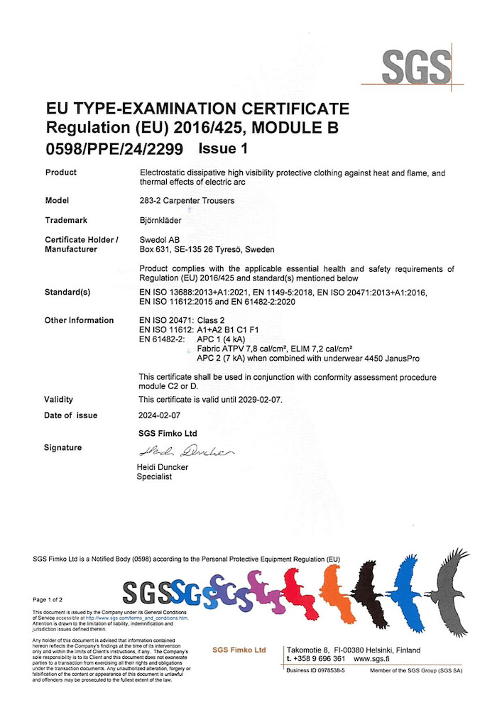 HANTVERKSBYXA FLAMVARSEL PARVOTEX 250 KLASS 2 GUL/MARIN - köp hos Swedol