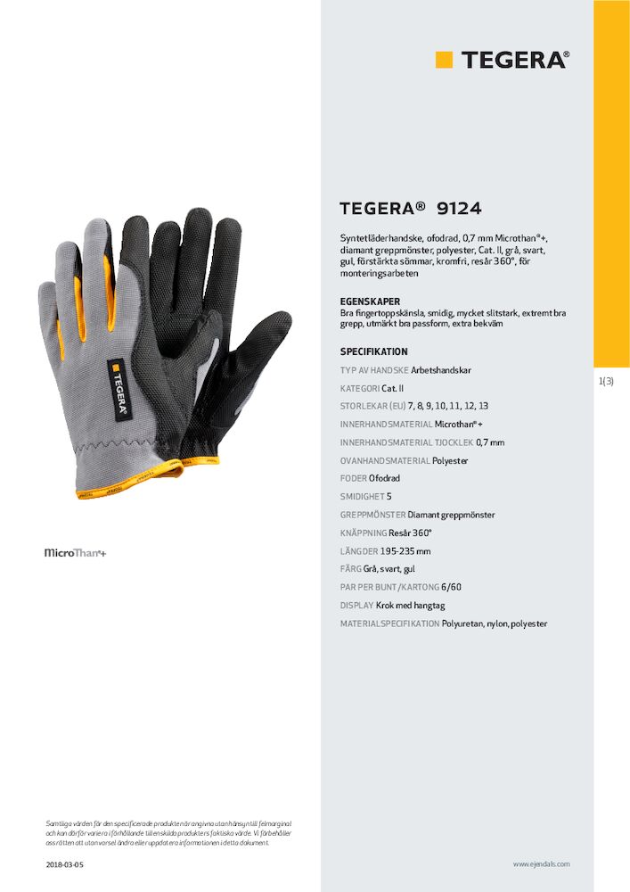 ARBETSHANDSKE TEGERA 9124 - köp hos Swedol