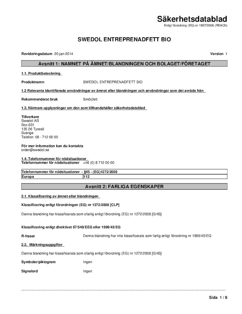 SWEDOL ENTREPRENADFETT BIO - köp hos Swedol